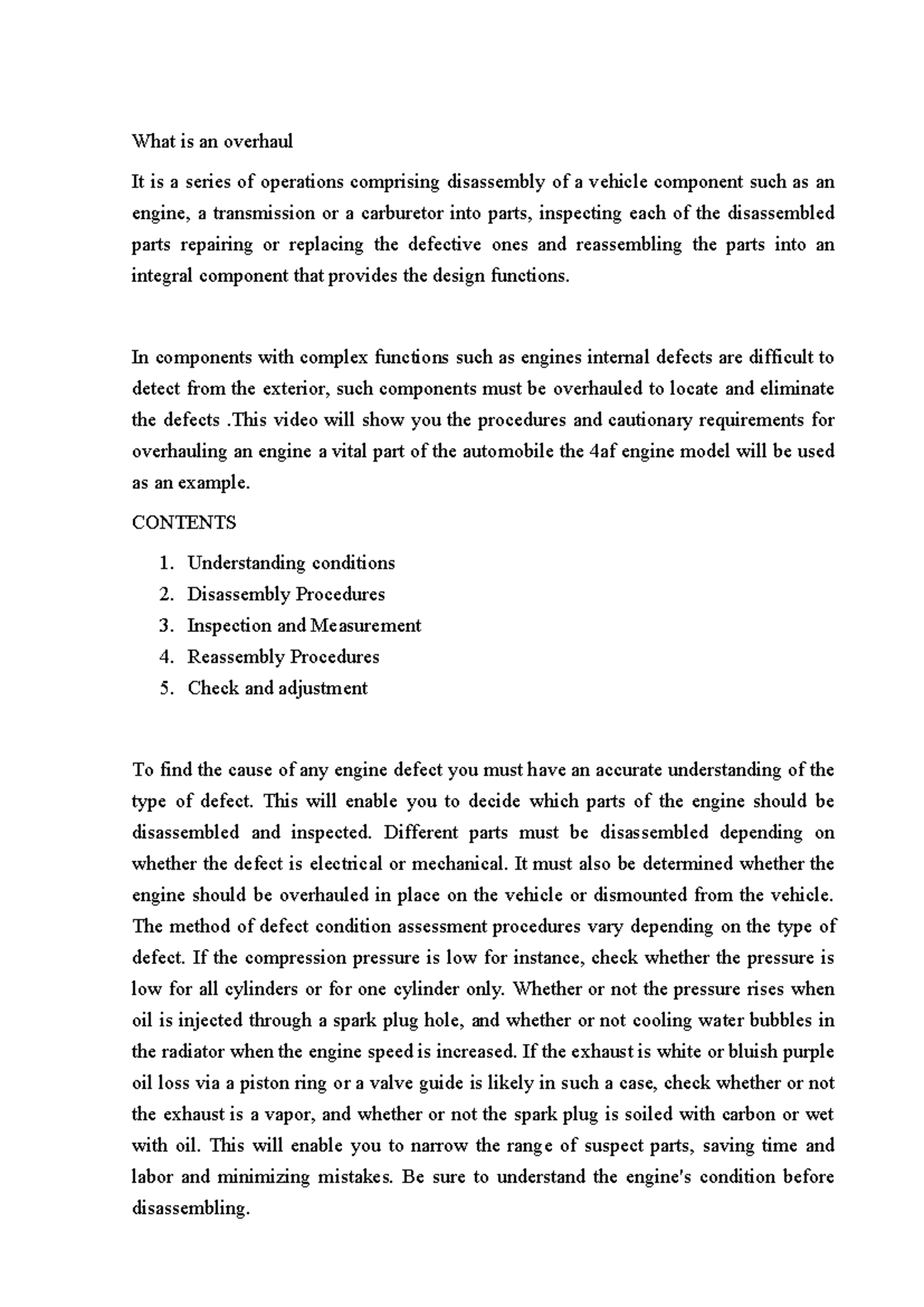 Overhaul Procedures for 4AF Engine: A Comprehensive Guide - Studocu