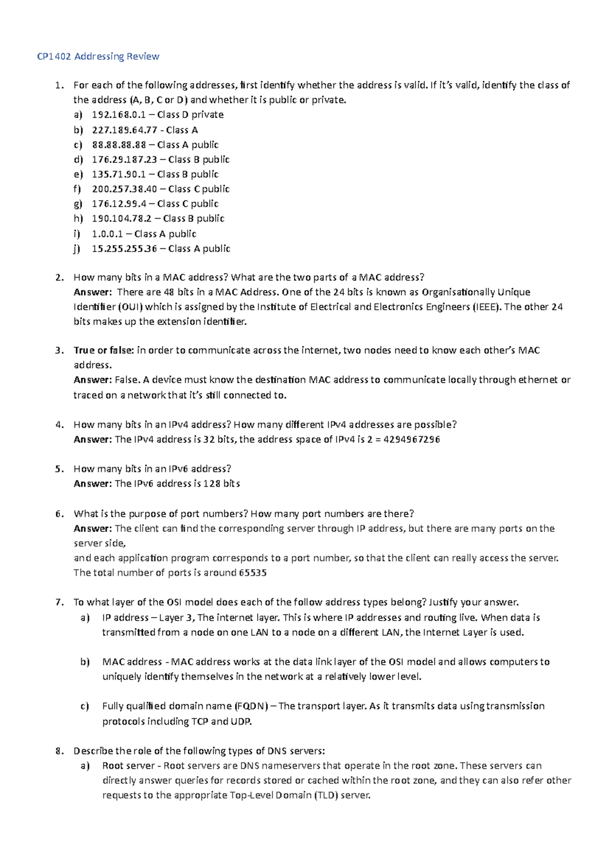 CP1402 Week 06 Prac - Addressing Review - Ragul - CP1402 Addressing ...
