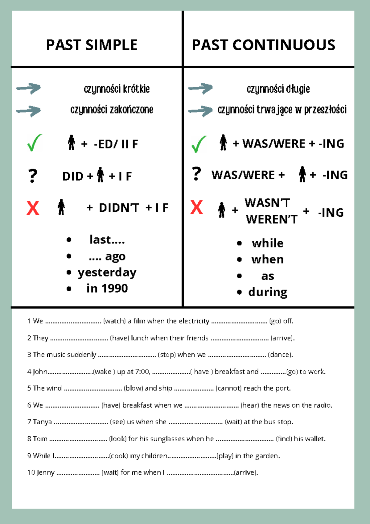 II F Simple Past vs Past Continuous Grammar Practice Worksheet - Studocu