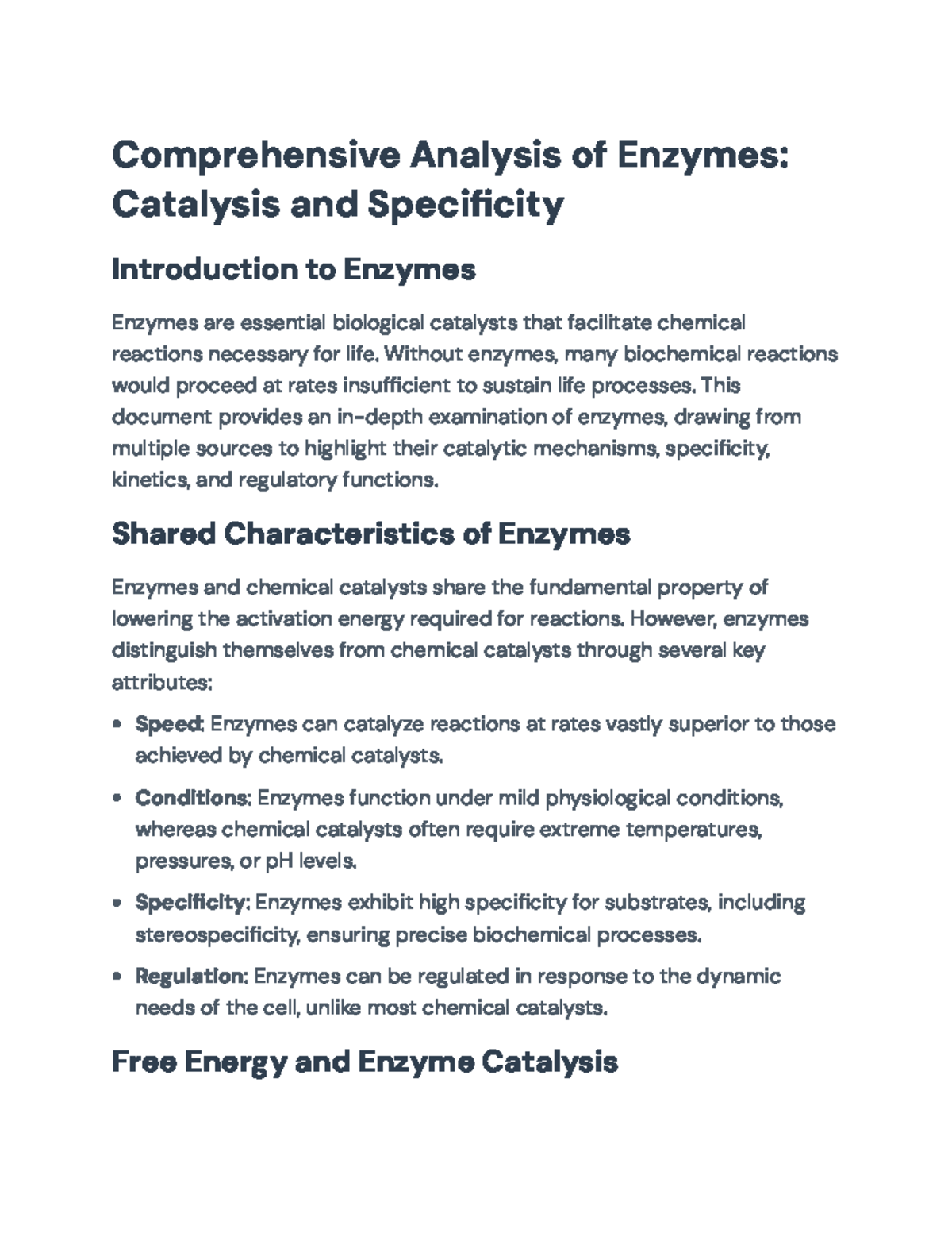 Comprehensive Analysis of Enzymes: Catalysis and Specificity Overview ...