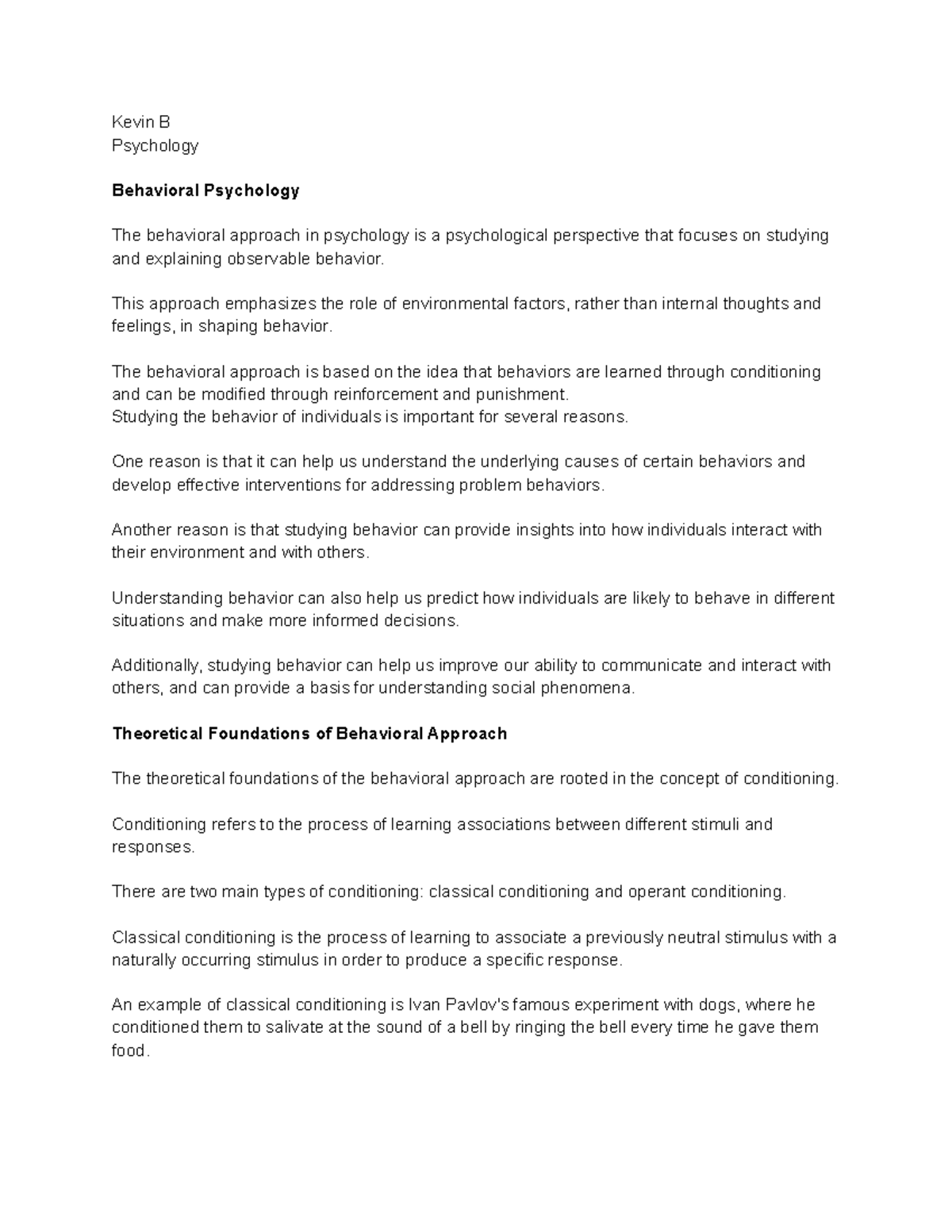 Behavioral Psychology - Lecture Notes on Core Concepts and Applications ...