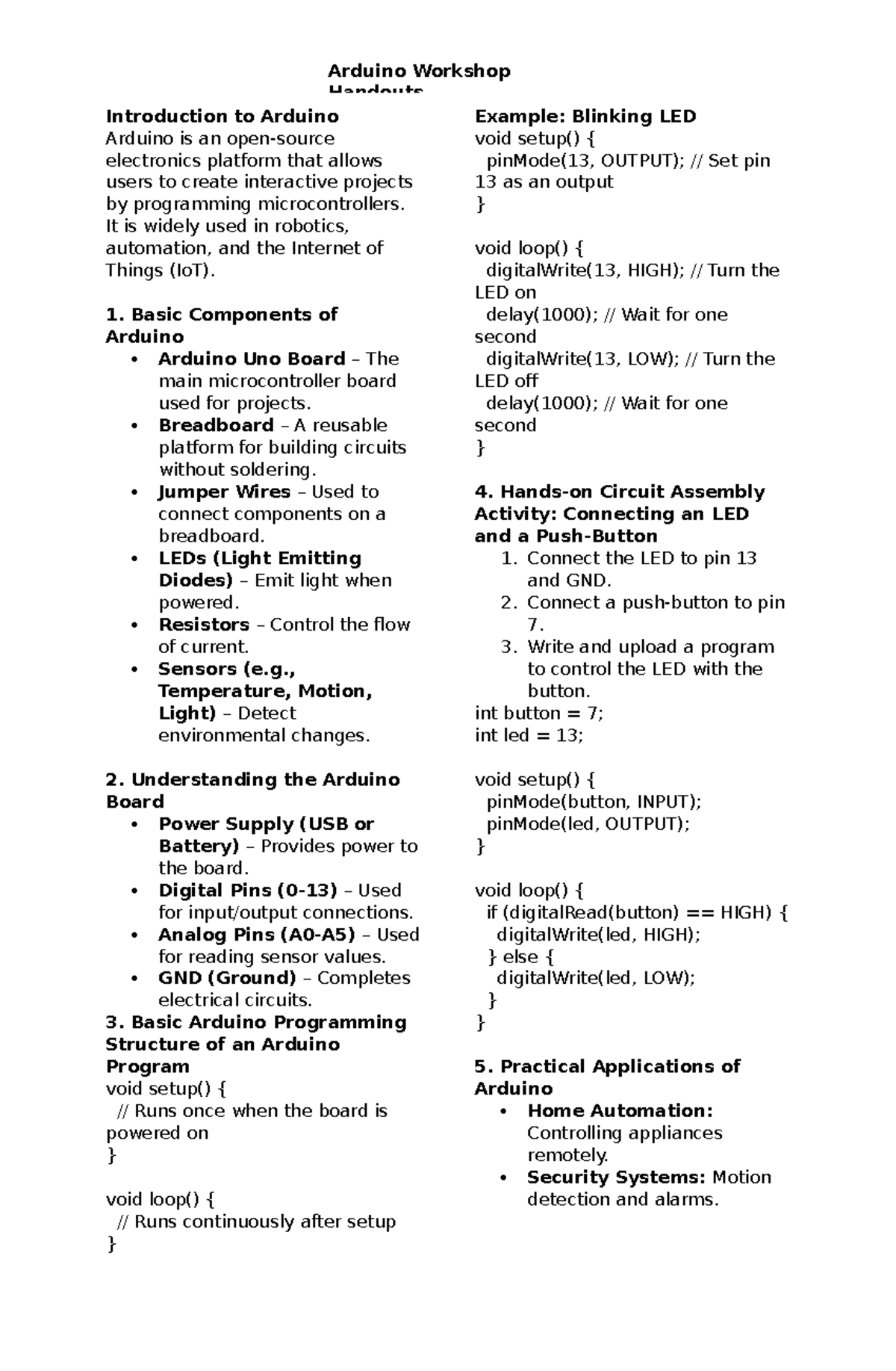Handouts Arduino - Introduction to Arduino Arduino is an open-source ...