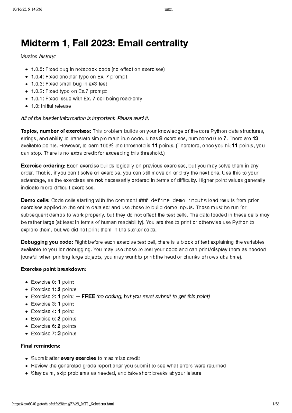 CSE6040 Midterm 1 Solutions: Email Centrality Exercises Overview - Studocu
