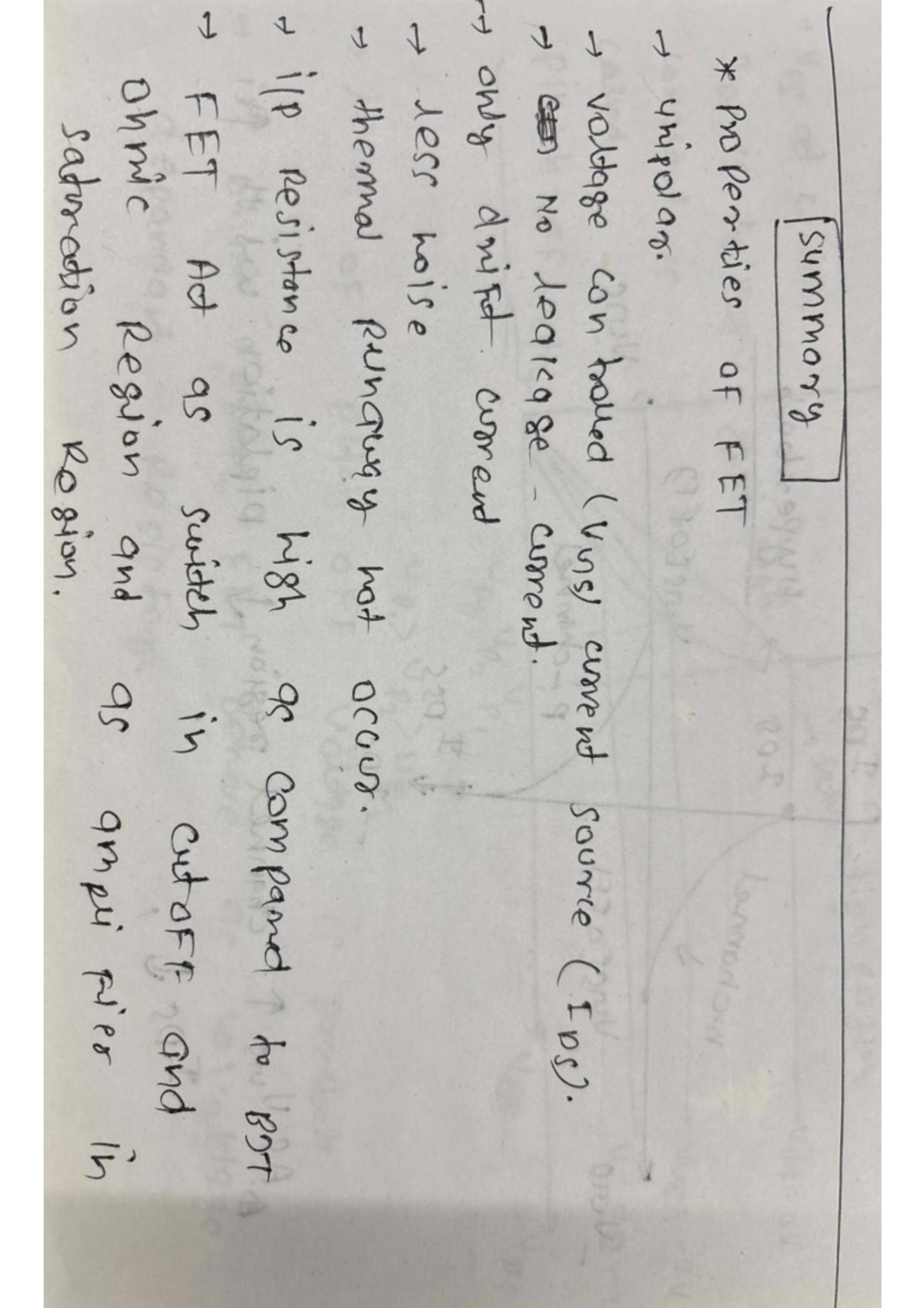 Summary of FET Unipolar Properties and Characteristics (Course Code ...