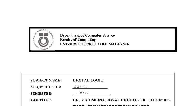 Lab 2: Combinational Digital Circuit Design with Deeds Simulator ...