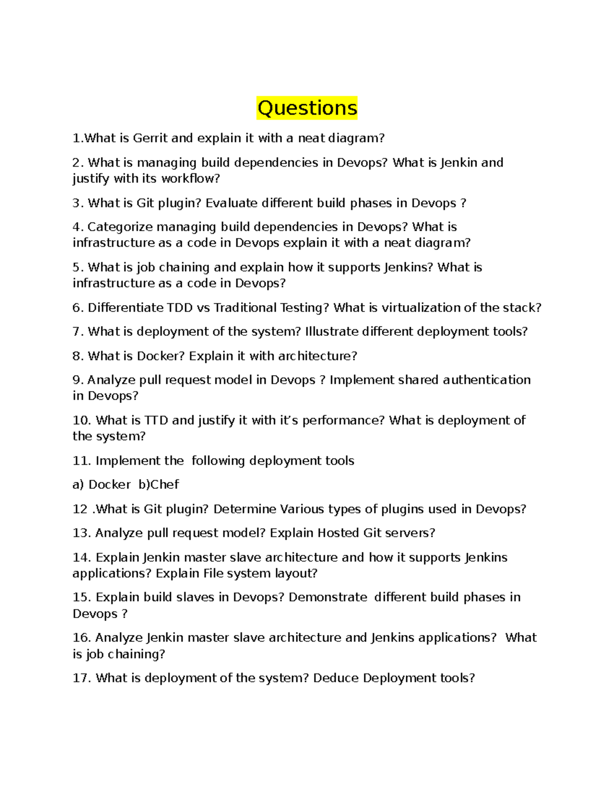 Devops imp qtns - all units imp questions - Questions 1 is Gerrit and explain it with a neat ...