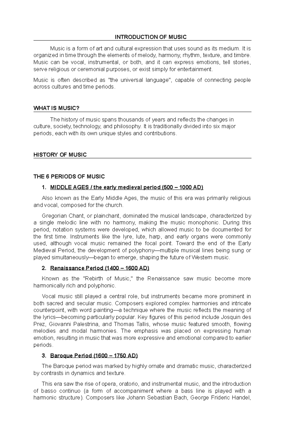 MUS 101: Introduction to Music - History and Cultural Significance ...