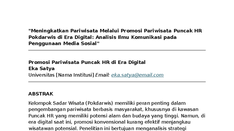 Analisis Strategi Promosi Digital Pariwisata Puncak HR: KKN Eka Satya ...