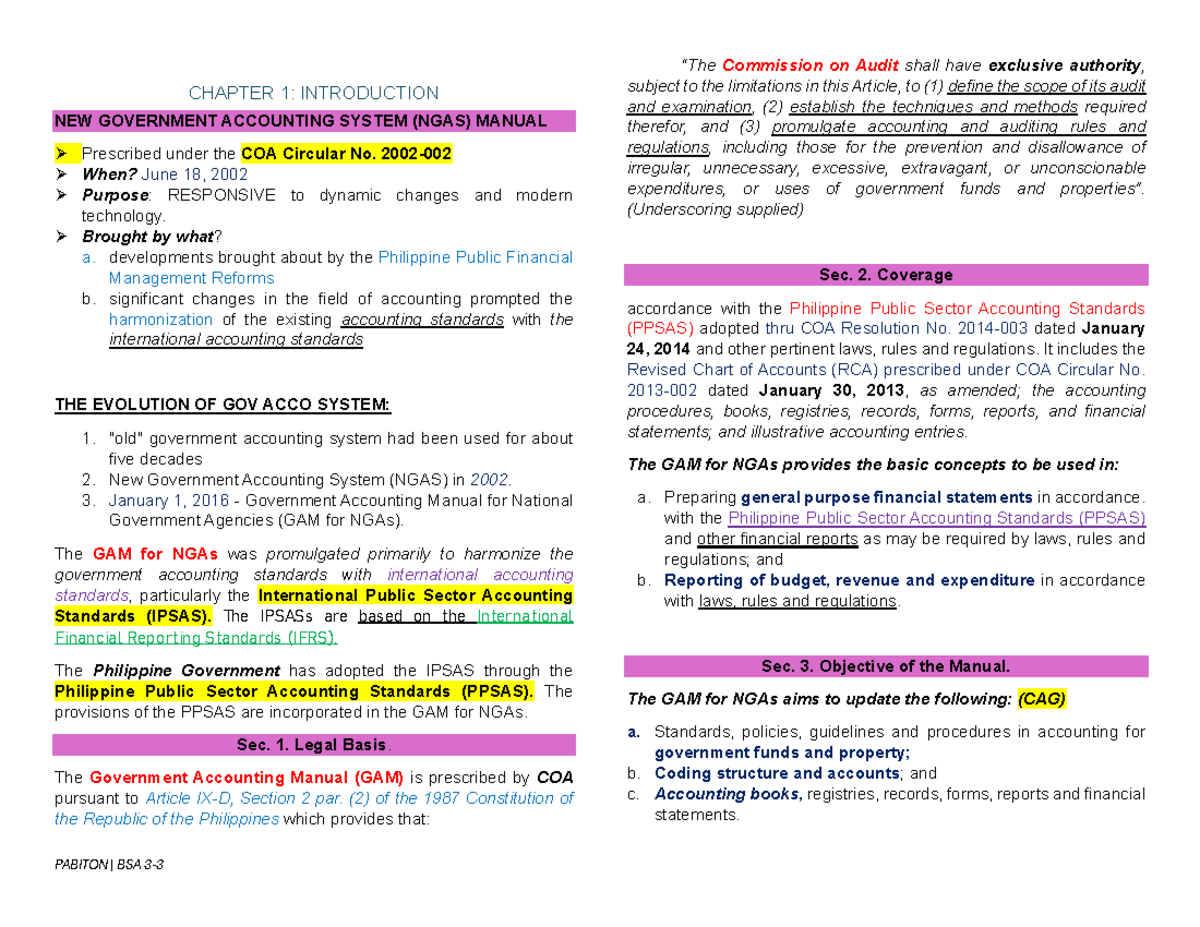 GAM Reviewer Volume 1 - GAM - CHAPTER 1: INTRODUCTION NEW GOVERNMENT ...