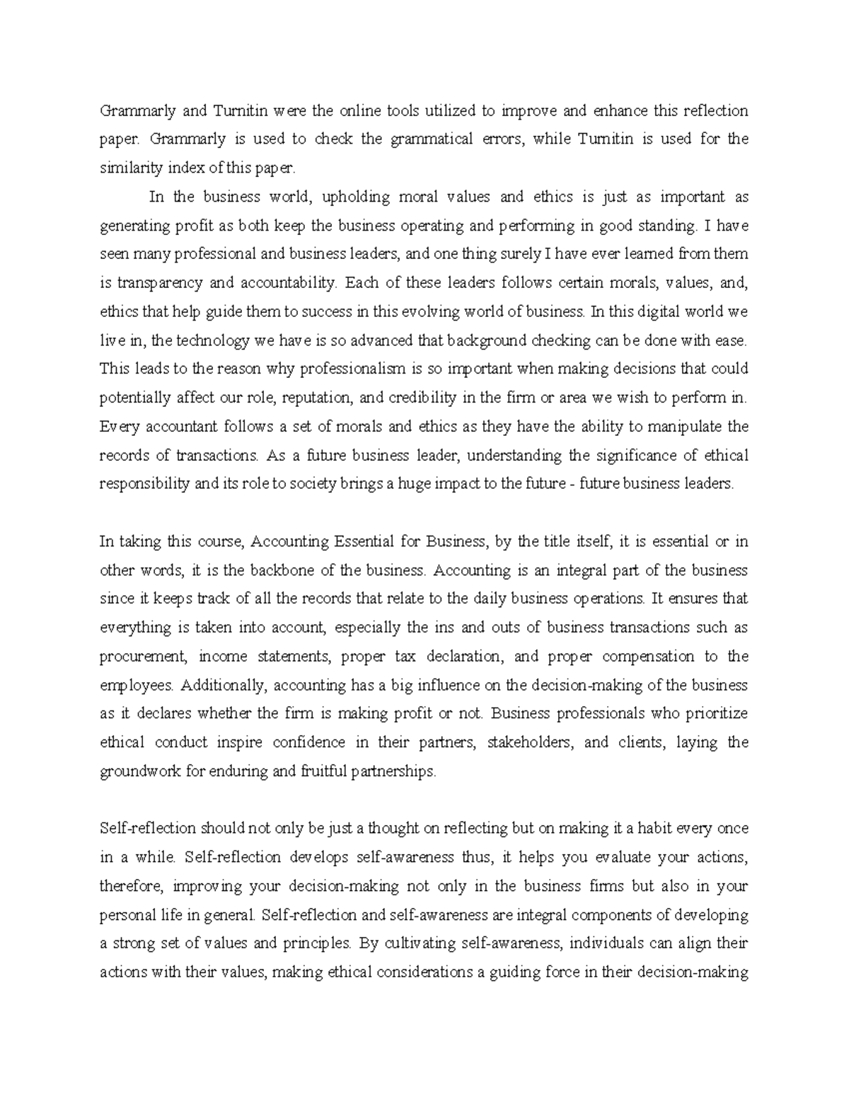 Acccob 1 C31 Reflection Paper Delmendo, Peter - Grammarly and Turnitin ...