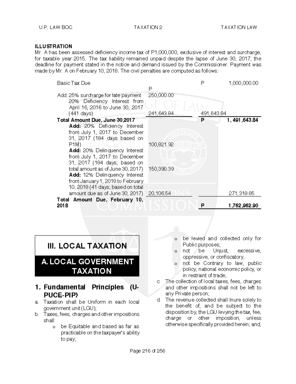 U.P. LAW BOC TAXATION 2 LOCAL TAXATION: Principles and Guidelines - Studocu