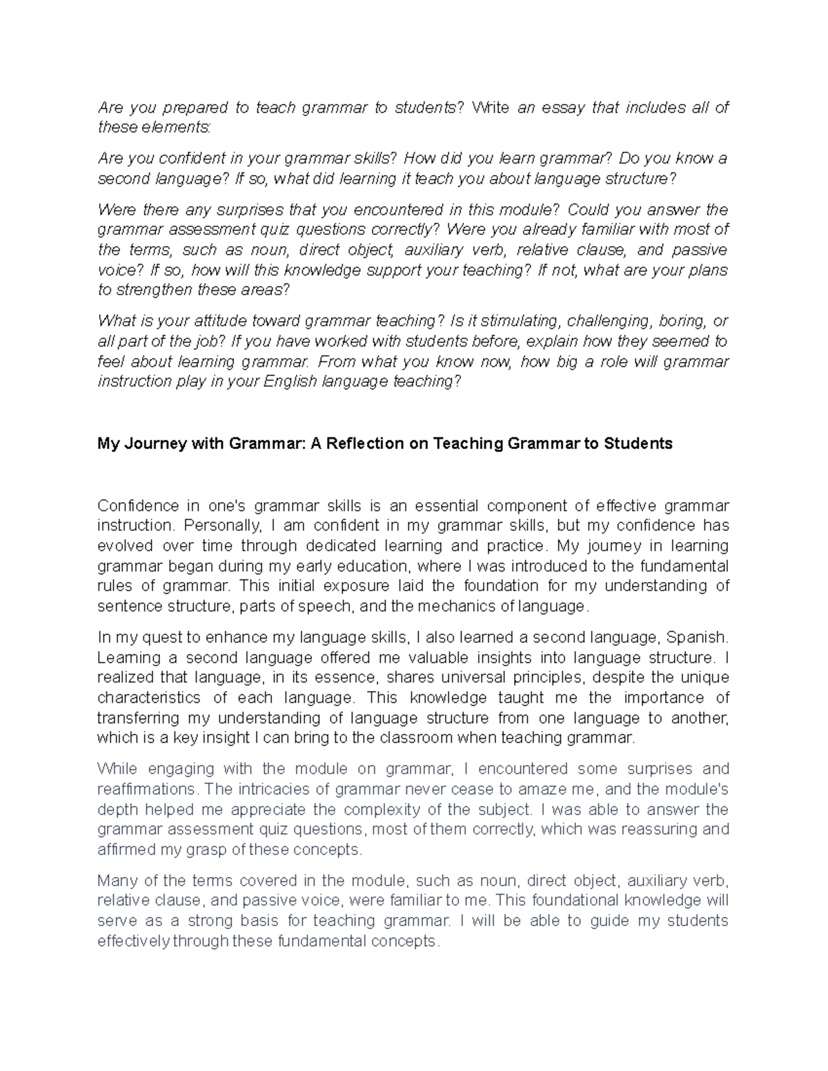 Module 10.1 Reflection on Language Awareness & Grammar Insights - Studocu