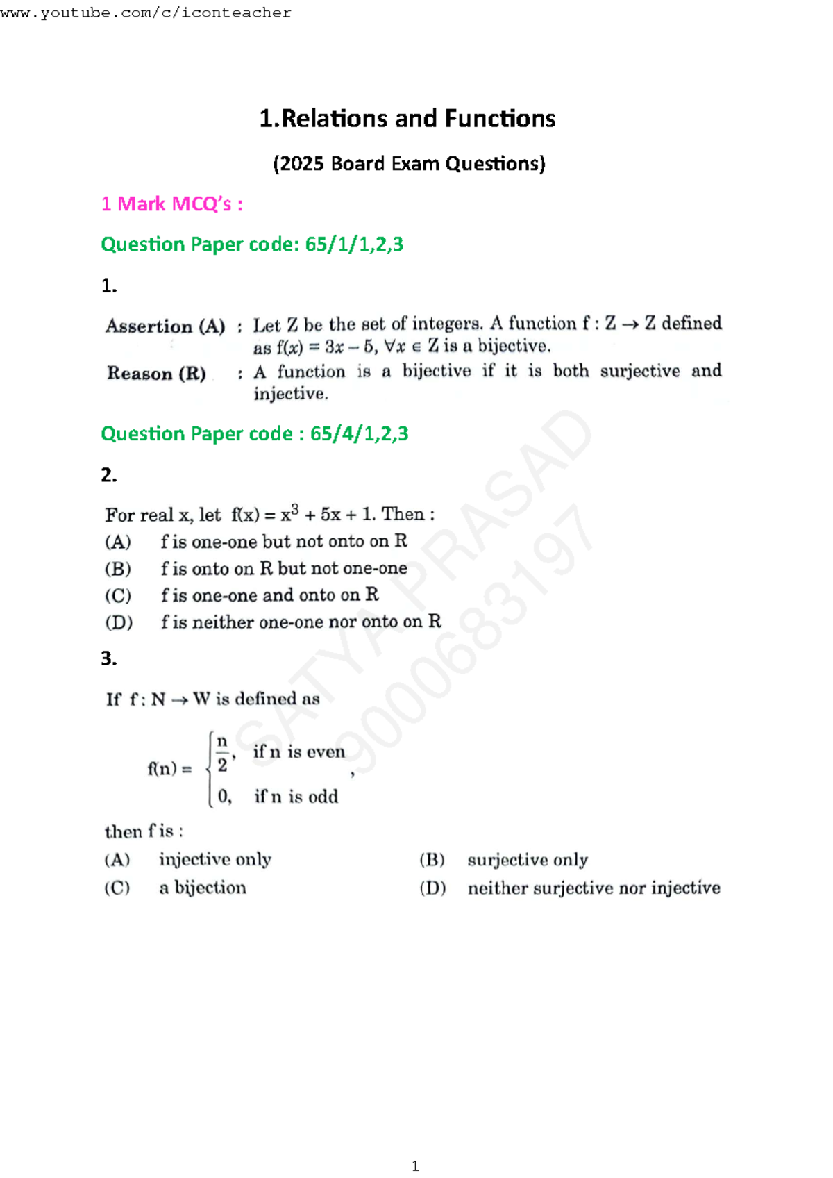 Relations and Functions (2025 Board Exam Questions) - Studocu