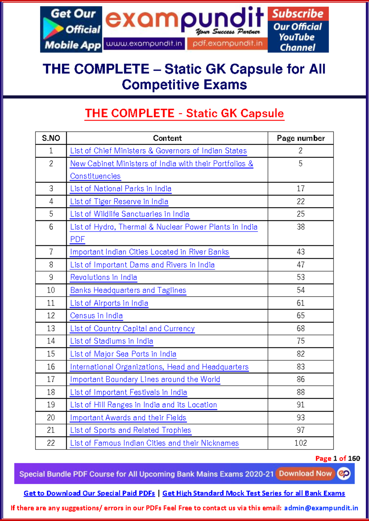 Comprehensive Static GK Capsule for Competitive Exams: Key Facts ...