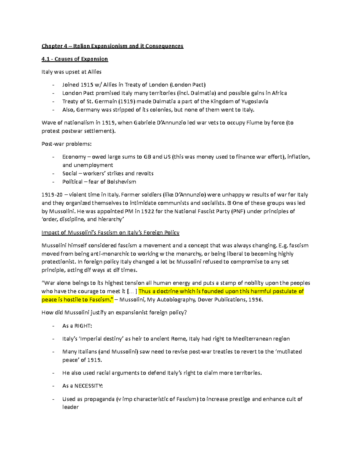 P1, Pearson, Chapter 4-6 Study Notes on Italian & German Expansion ...