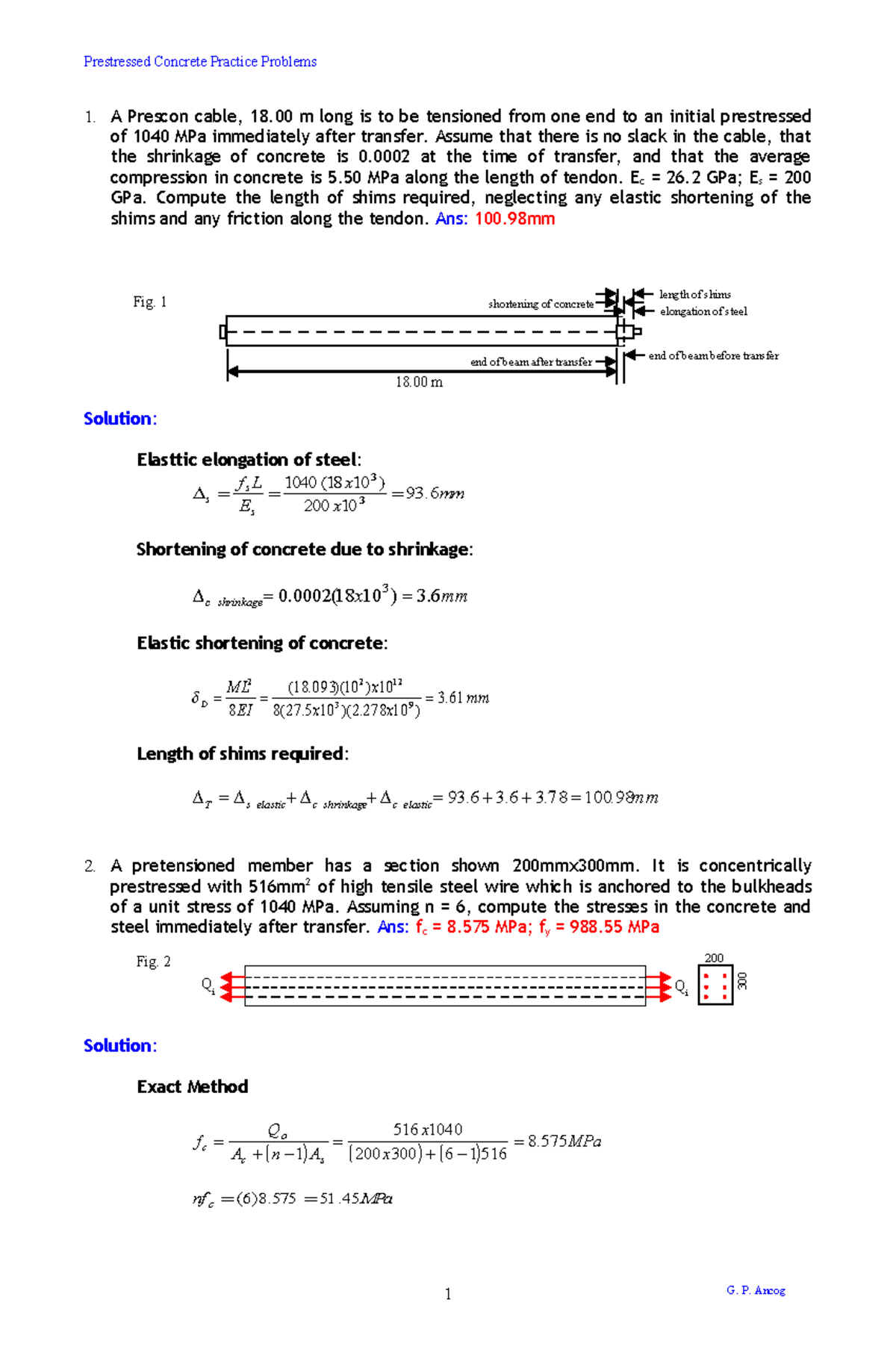 Pre-stressed Concrete Solved Problems (ENG 304) - Studocu