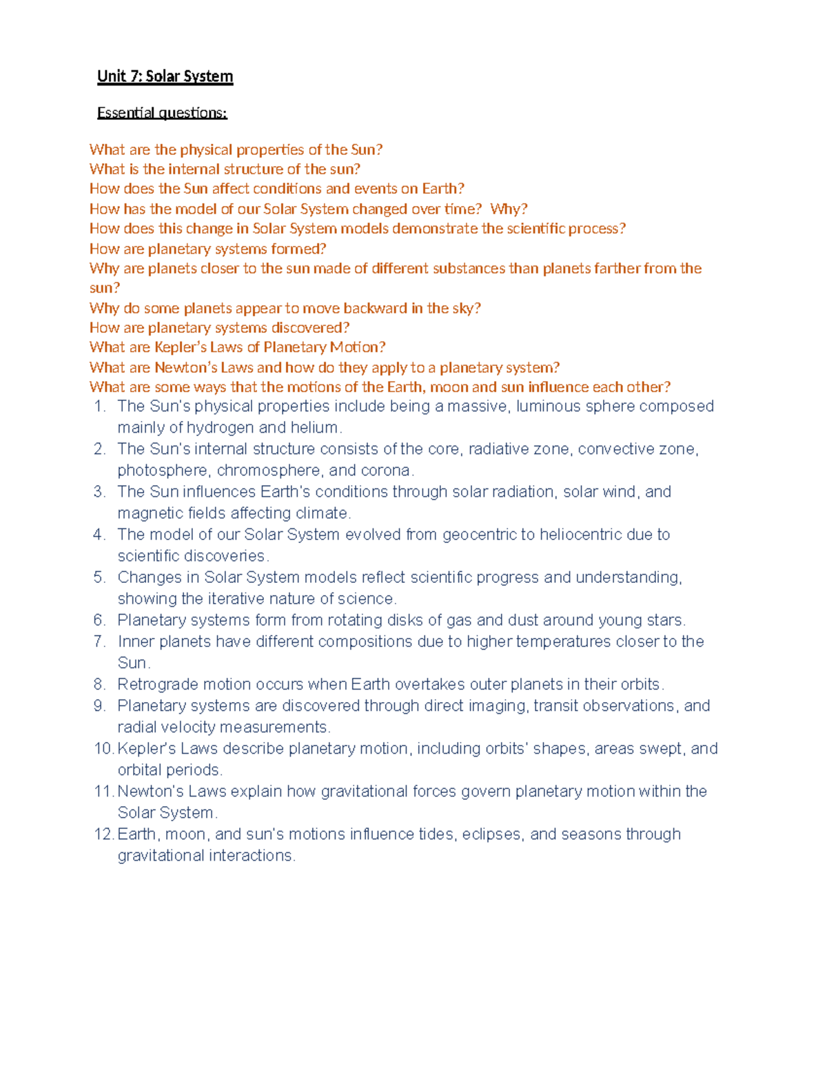 [ Unit 7 Solar System Review 🌞🌖🌎] Solar System Review Revised - Unit 7 ...