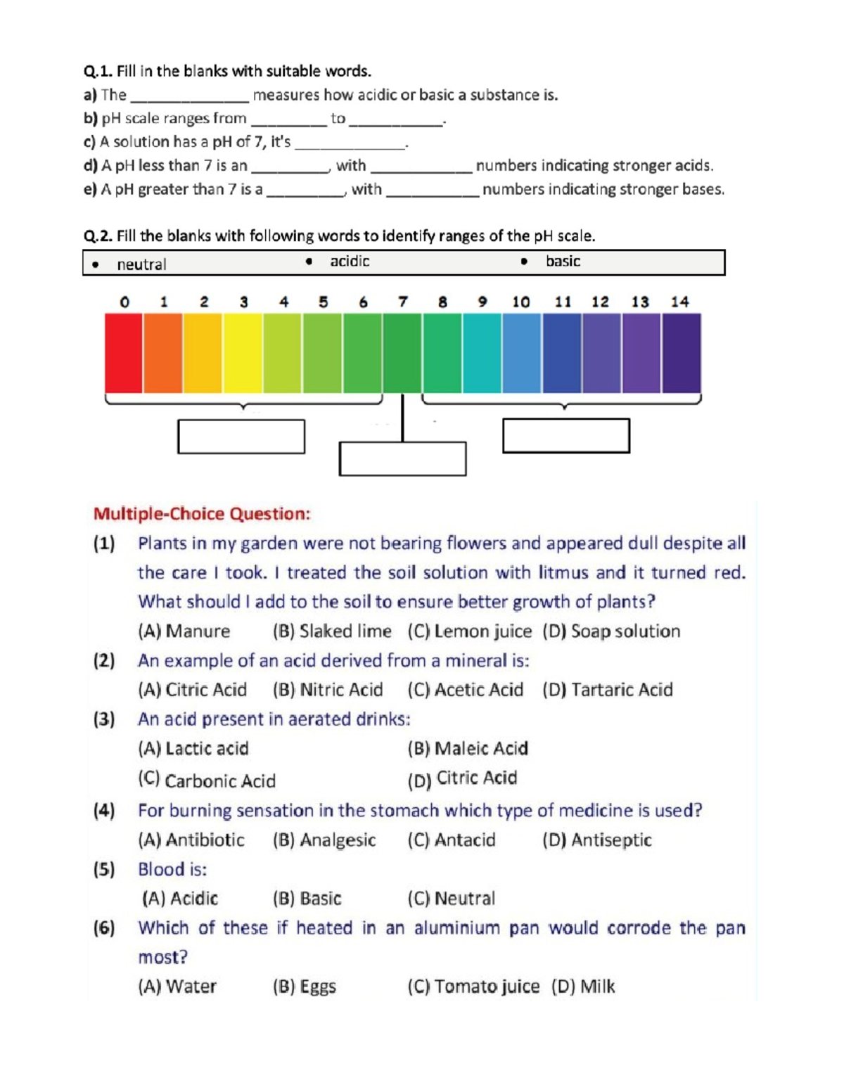 Q.1 & Q.2: pH Scale & Acid-Base Questions - STEM 101 - Studocu