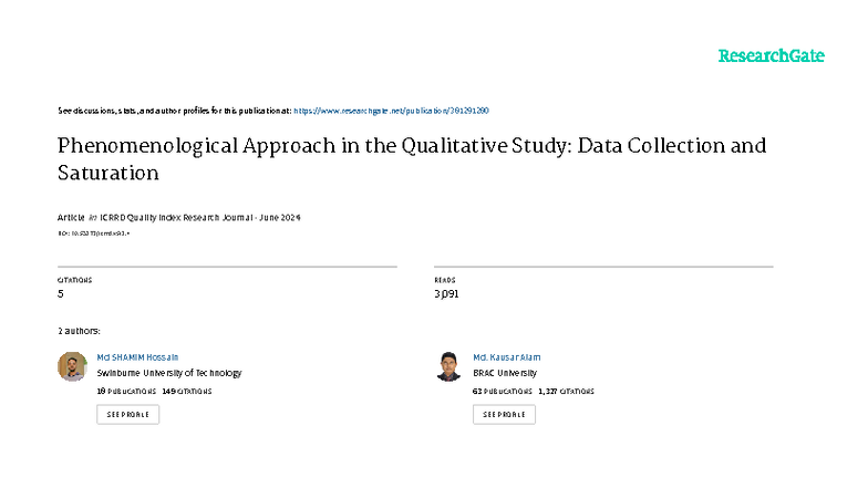 Phenomenological Approach in Qualitative Research: Data Collection ...