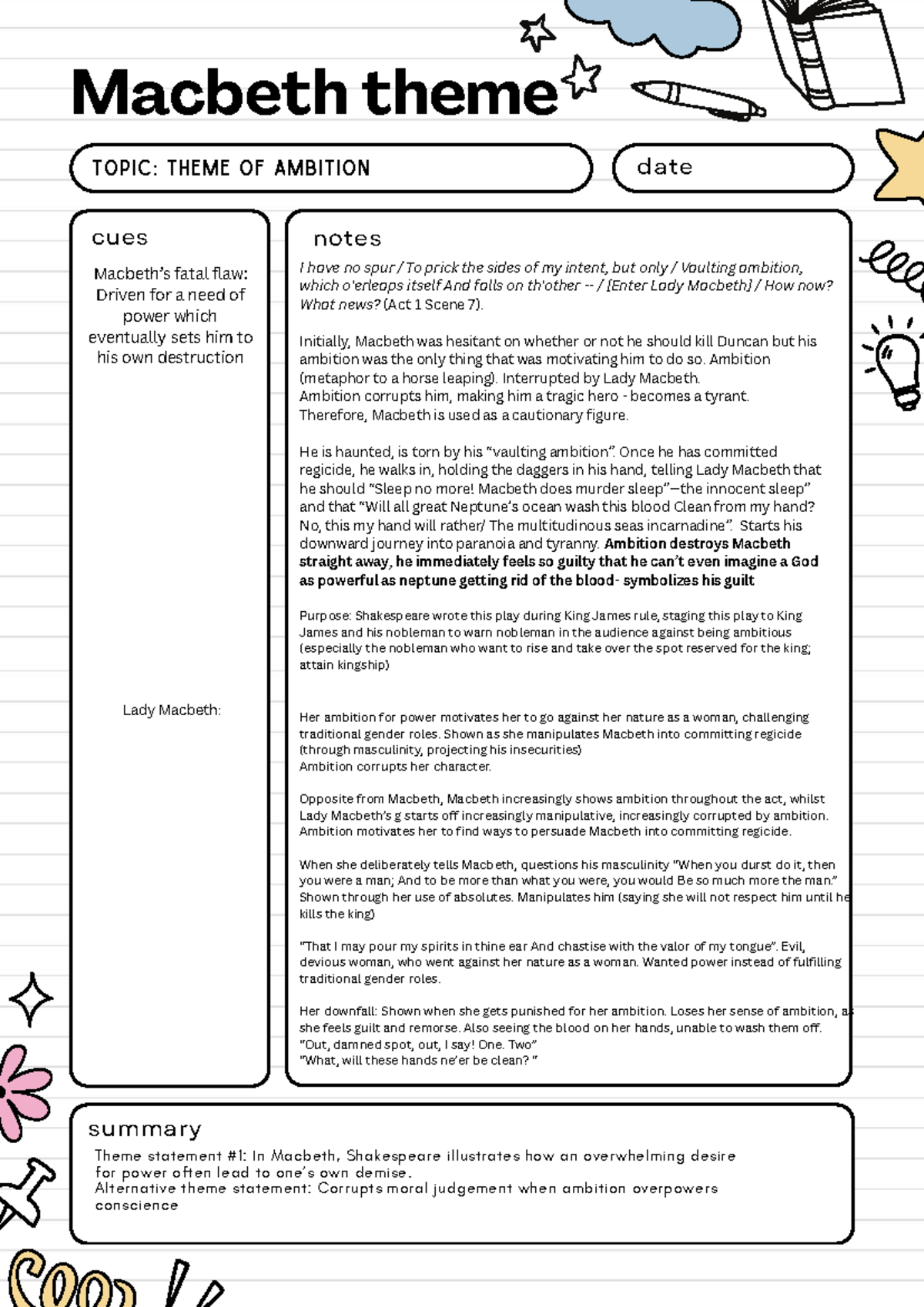 Macbeth (ENG 101) Final Exam Notes: The Theme of Ambition - Studocu