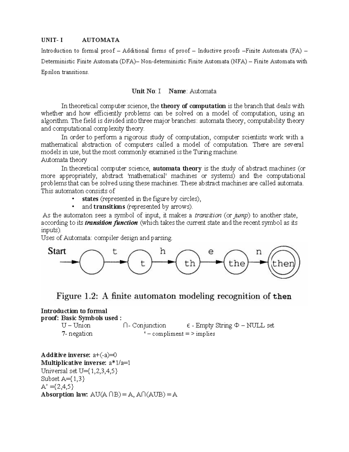 CS2303 Theory of Computation: Introduction to Automata and Proofs - Studocu