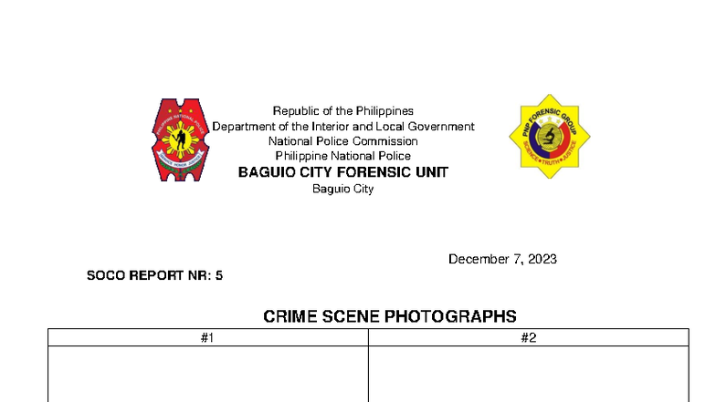 CSI Form 4 SOCO Report: Crime Scene Photos - Baguio City - Studocu