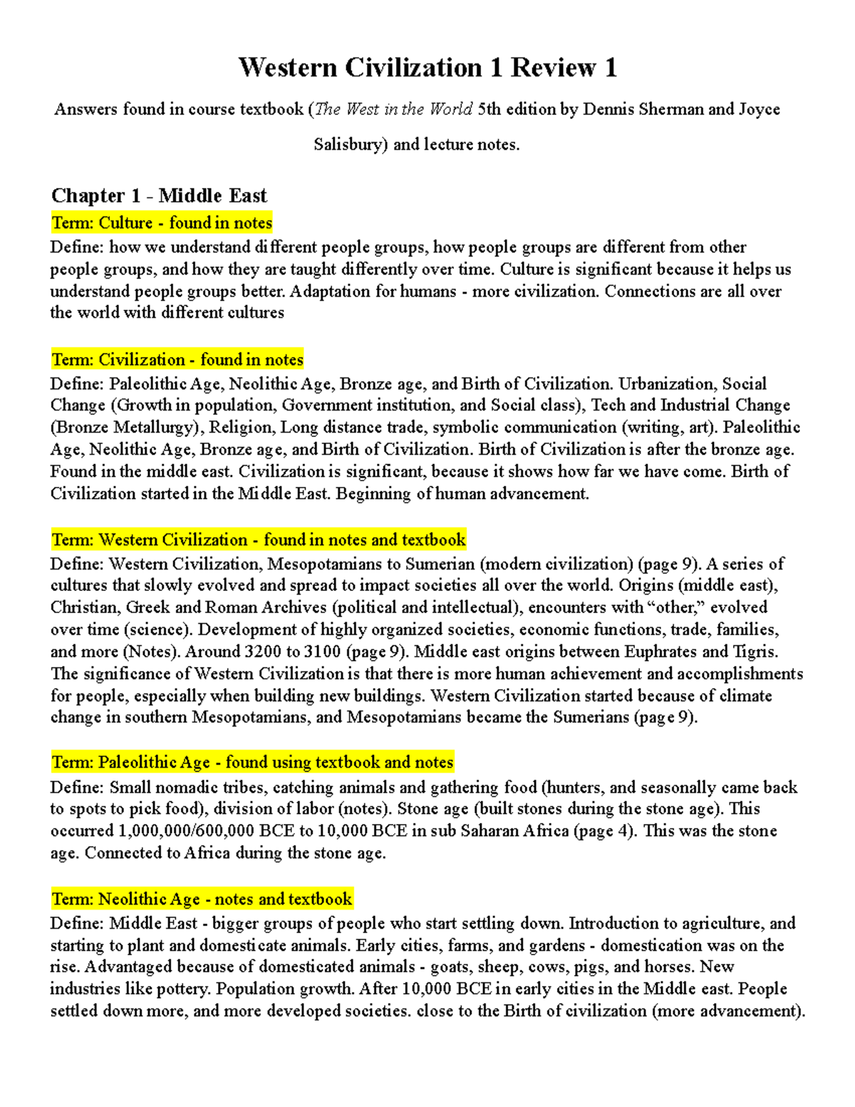 Western Civilization 1 Study Guide: Unit 1 Exam Review on Middle East ...