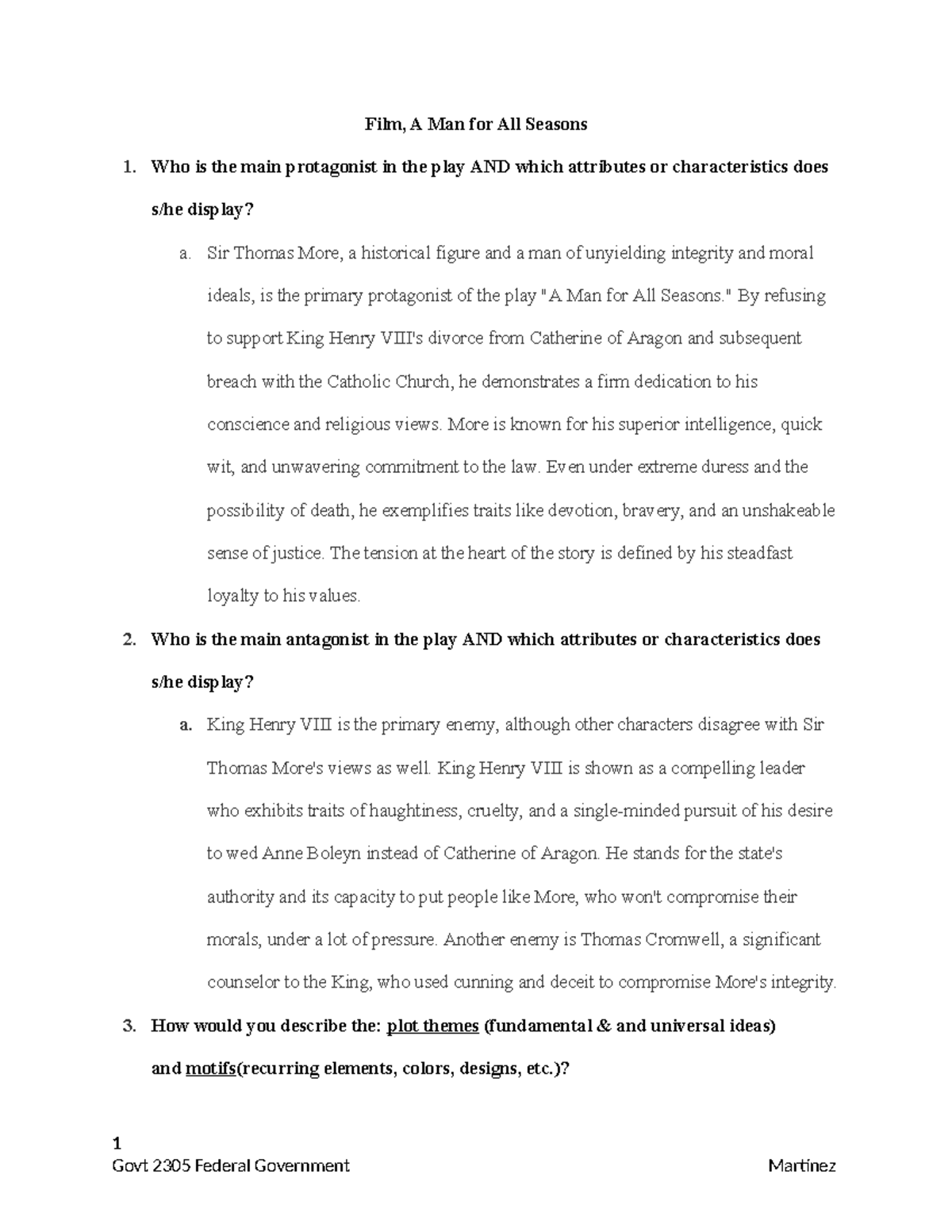 Govt 2305 Essay Notes: A Man for All Seasons - Themes & Characters ...