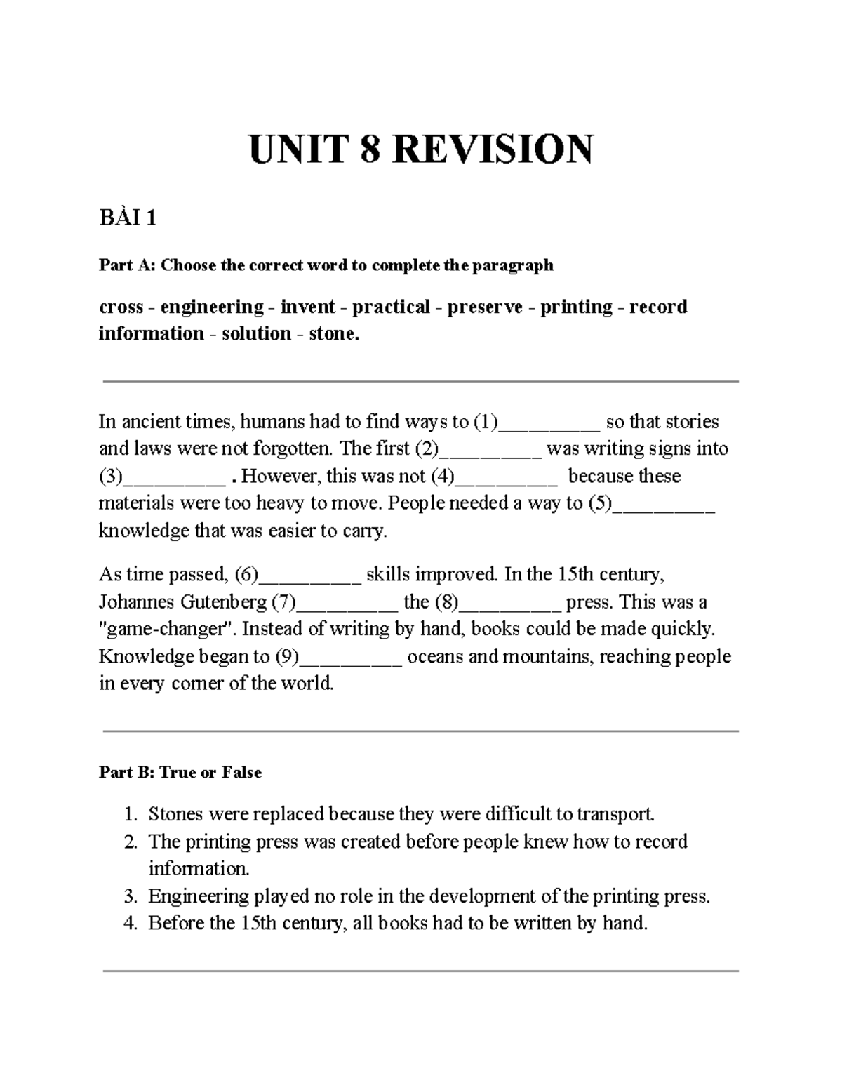 Global Stage 5 Unit 8 Revision: Knowledge & Techniques in History - Studocu