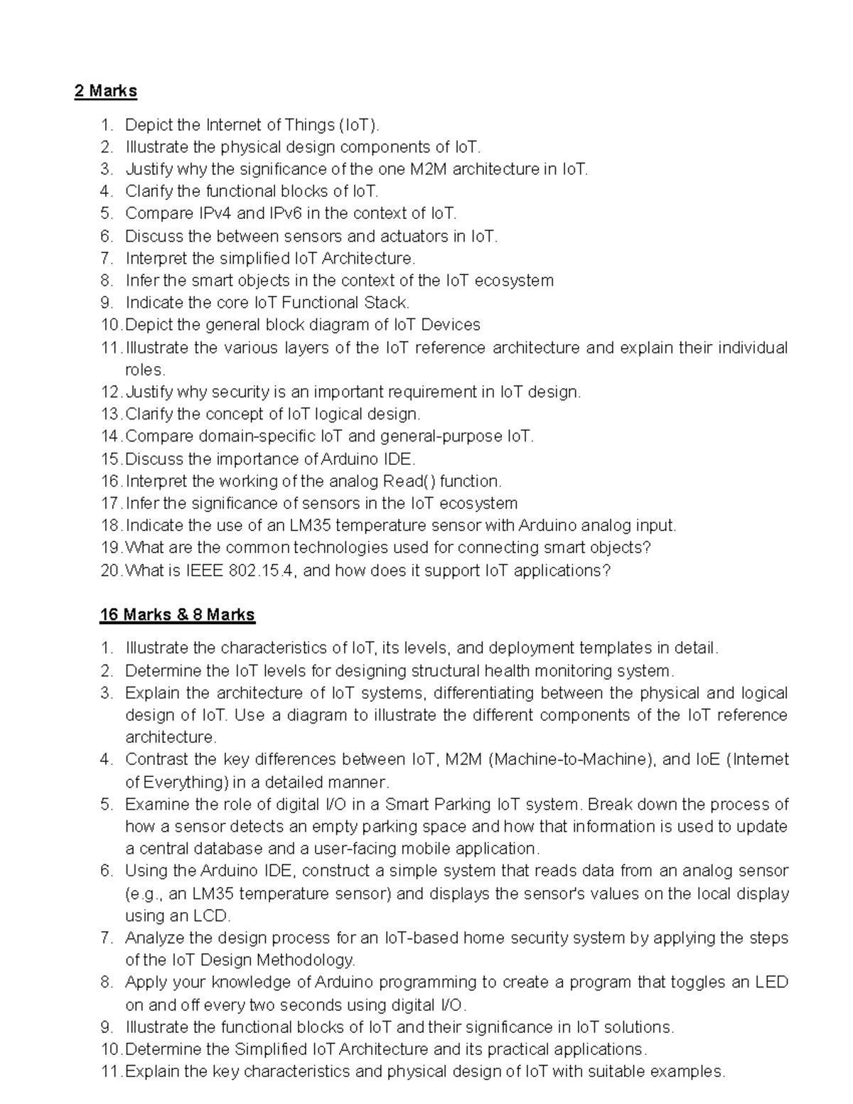 Model Questions for IoT (Internet of Things) - Question Bank - Studocu