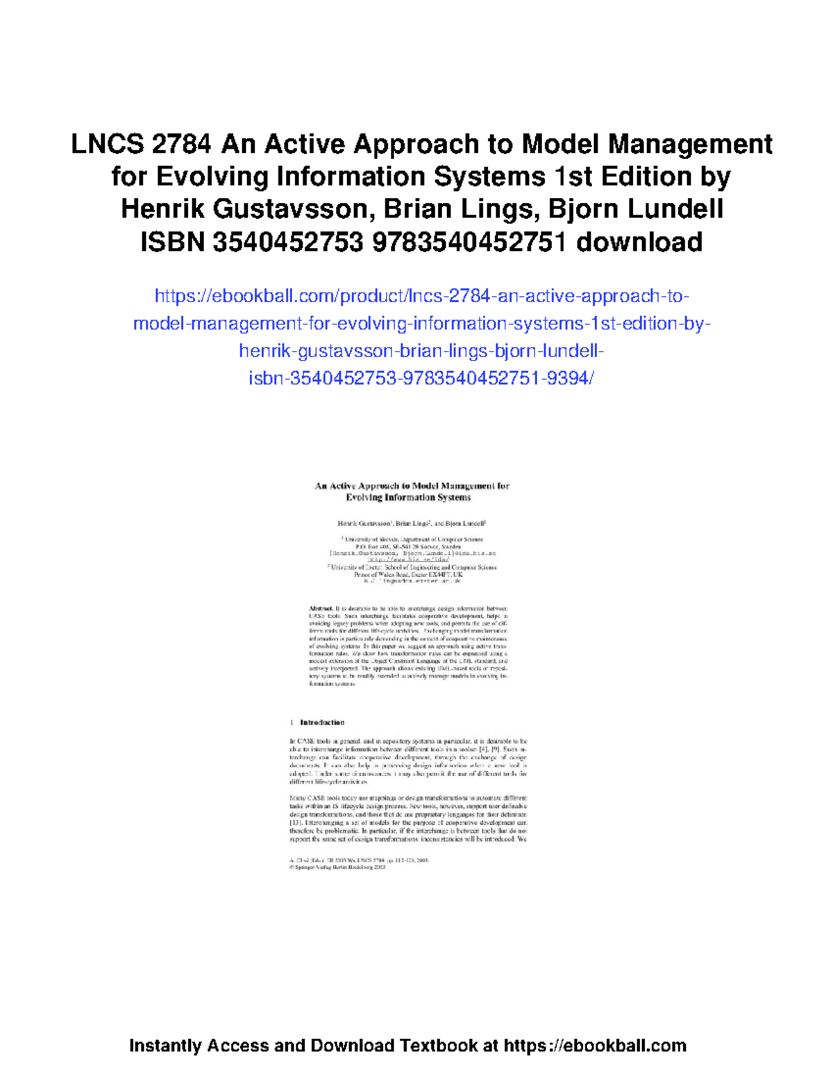 LNCS 2784 An active approach to model management in evolving ...
