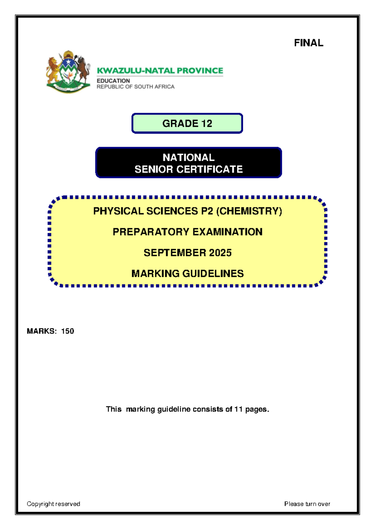 Final Exam Physical Sciences P2 NSC Prep 2025 Marking Guidelines - Studocu