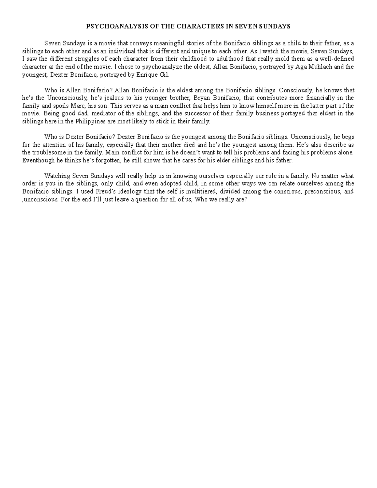 Psychoanalysis of Allan and Dexter in Seven Sundays: A Journey Through ...