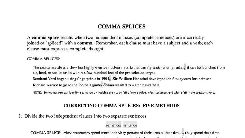 Comma Splices: Practice Exercises and Corrections - Studocu