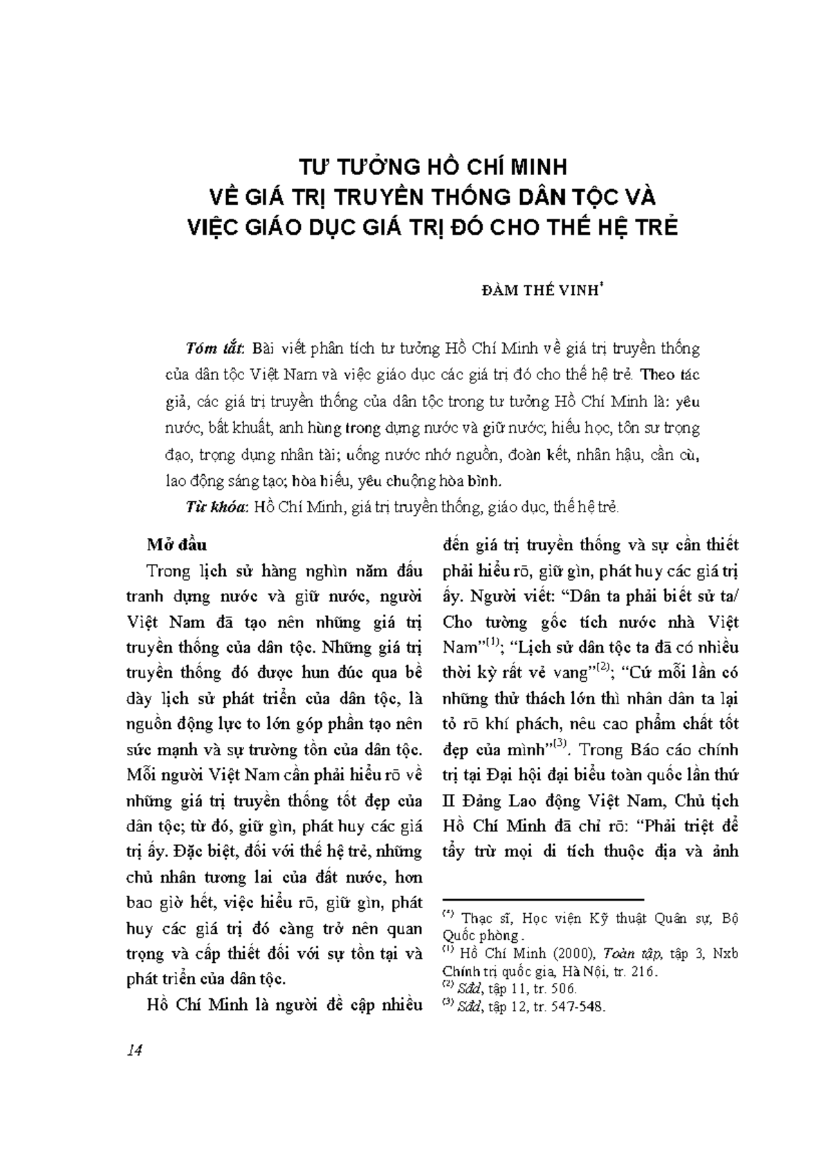 Tư tưởng Hồ Chí Minh về Giá trị Truyền thống Dân tộc và Giáo dục cho ...