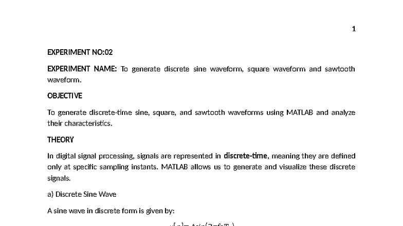 Communication Lab Report: Waveform Generation & Analysis in MATLAB ...