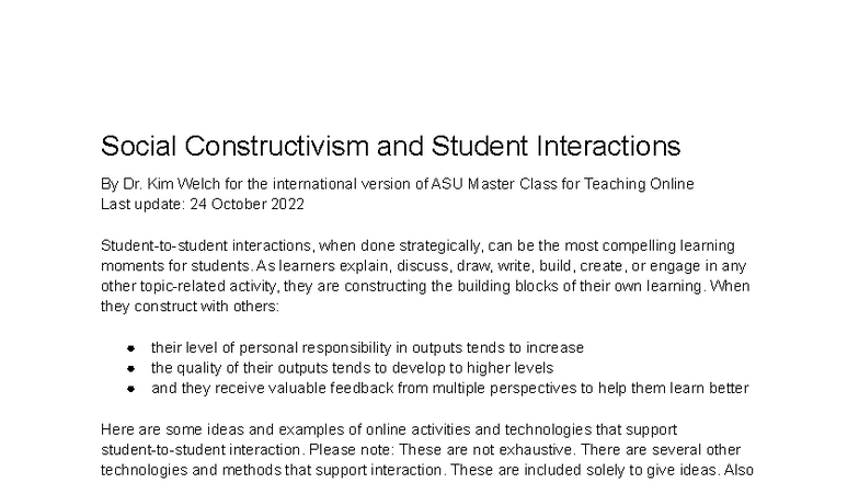 ASU Master Class: Social Constructivism & Student Interactions - Studocu