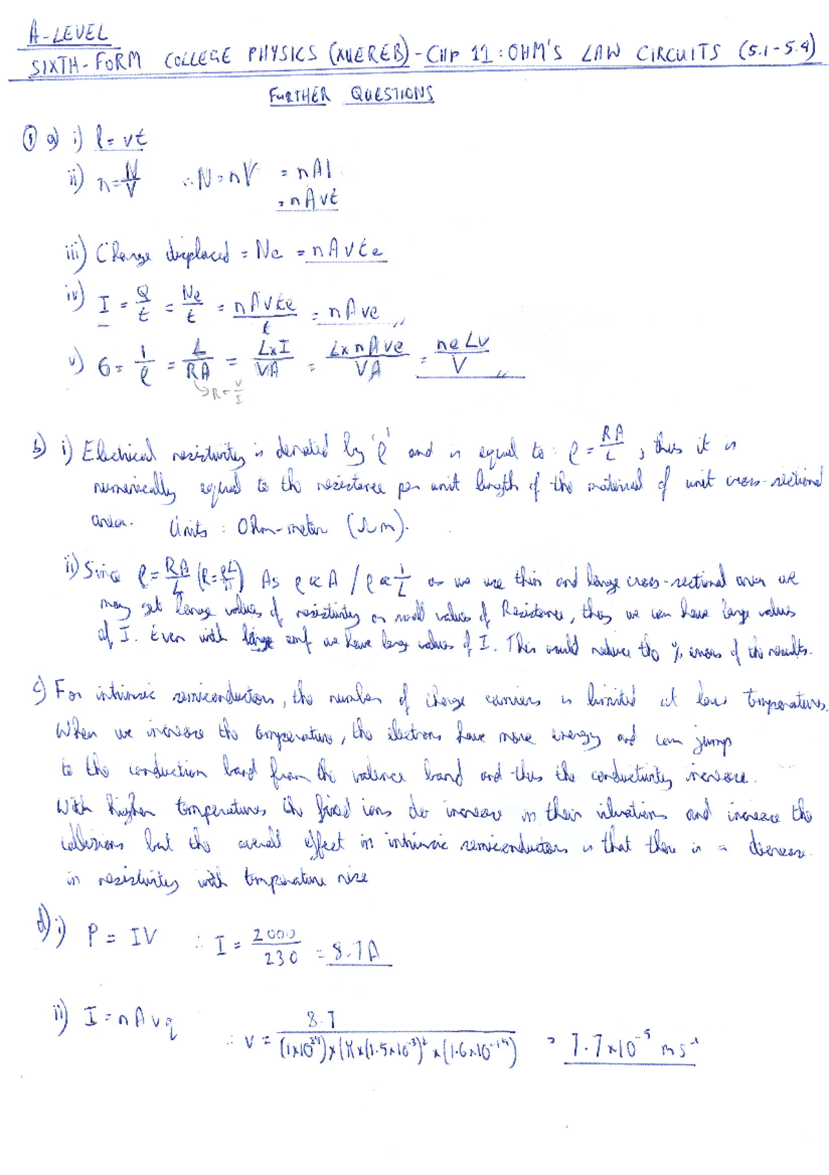 Current Electricity A-Level (XUEREB) Chapter 11 Full Notes - Studocu