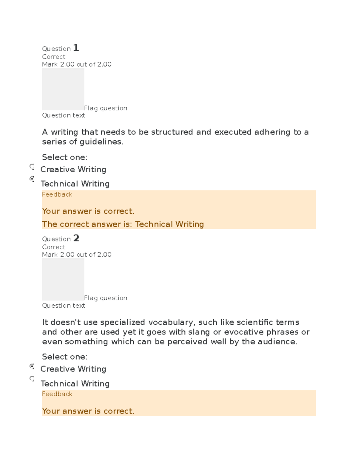 Creative Writing & Technical Writing Quiz - Week 1 (CRW101) - Studocu