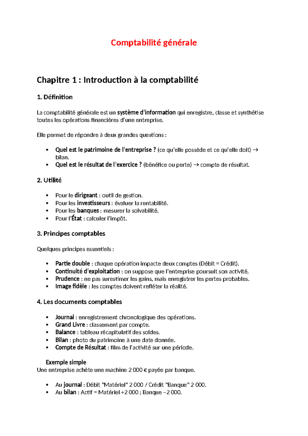 Comptabilité Générale - Chapitre 1 : Introduction et Principes ...