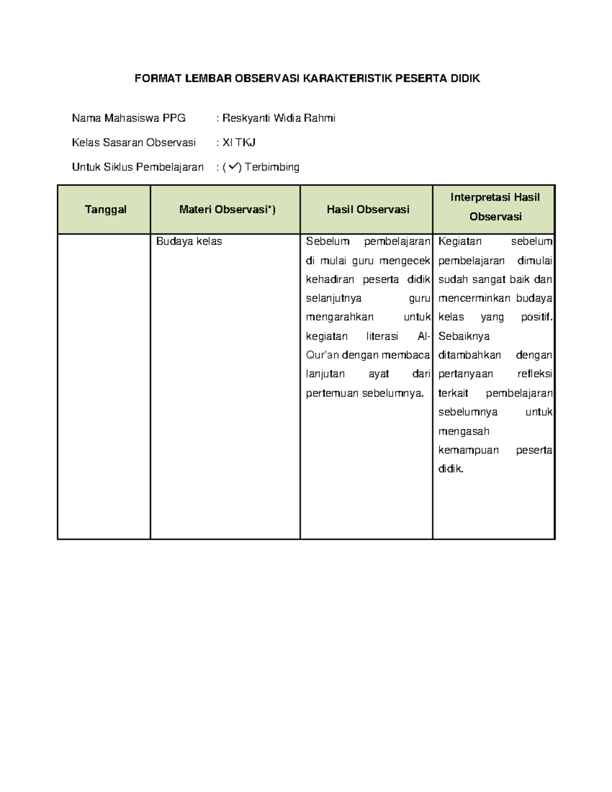 Lampiran 3. LK 2b Contoh Format Lembar Observasi Karakteristik Peserta ...