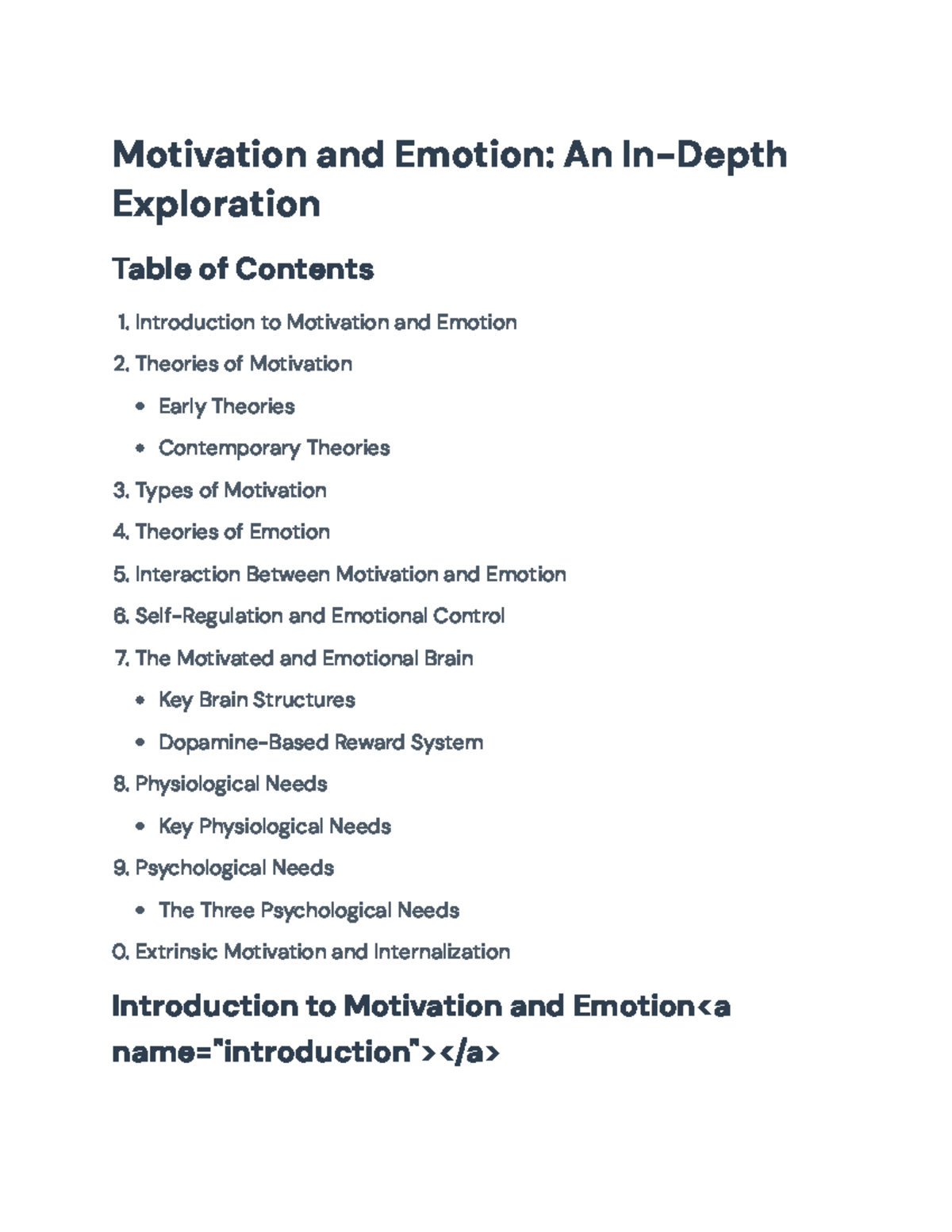 Motivation and Emotion: An In-Depth Exploration (Course Code: PSY 101 ...