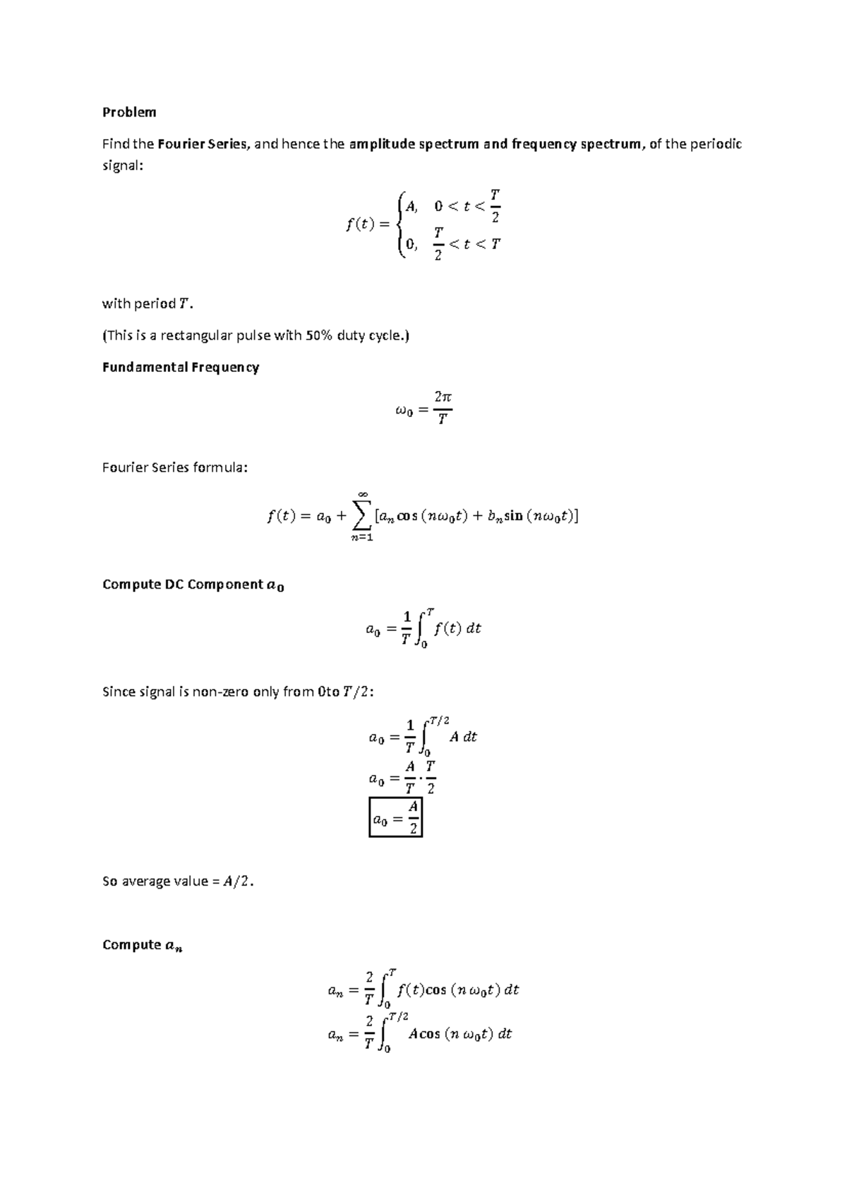 Fourier Series Analysis of a Rectangular Pulse Signal (Example ...