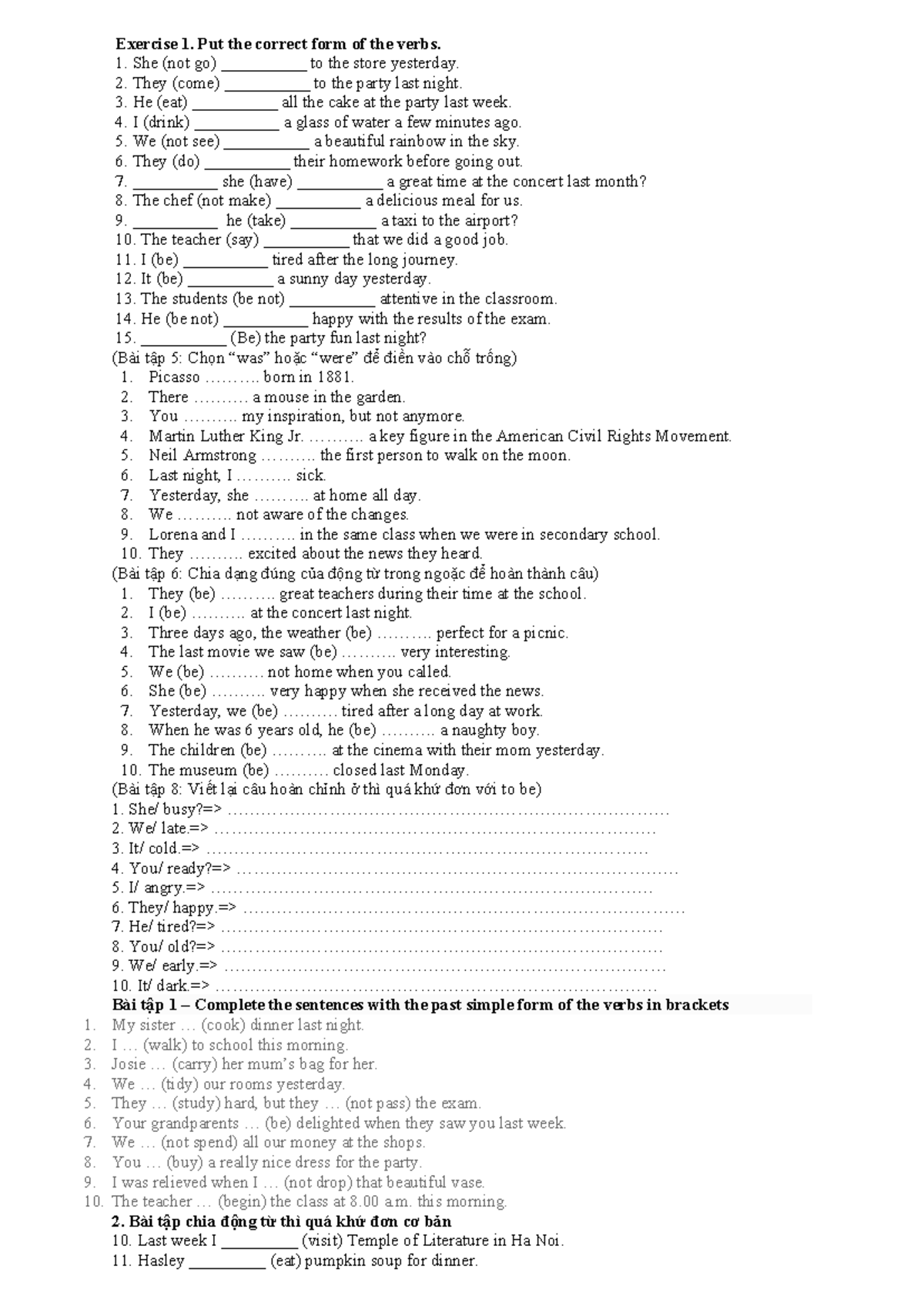 Exercise 1 - Past Simple Verb Forms and Irregular Verbs - Studocu
