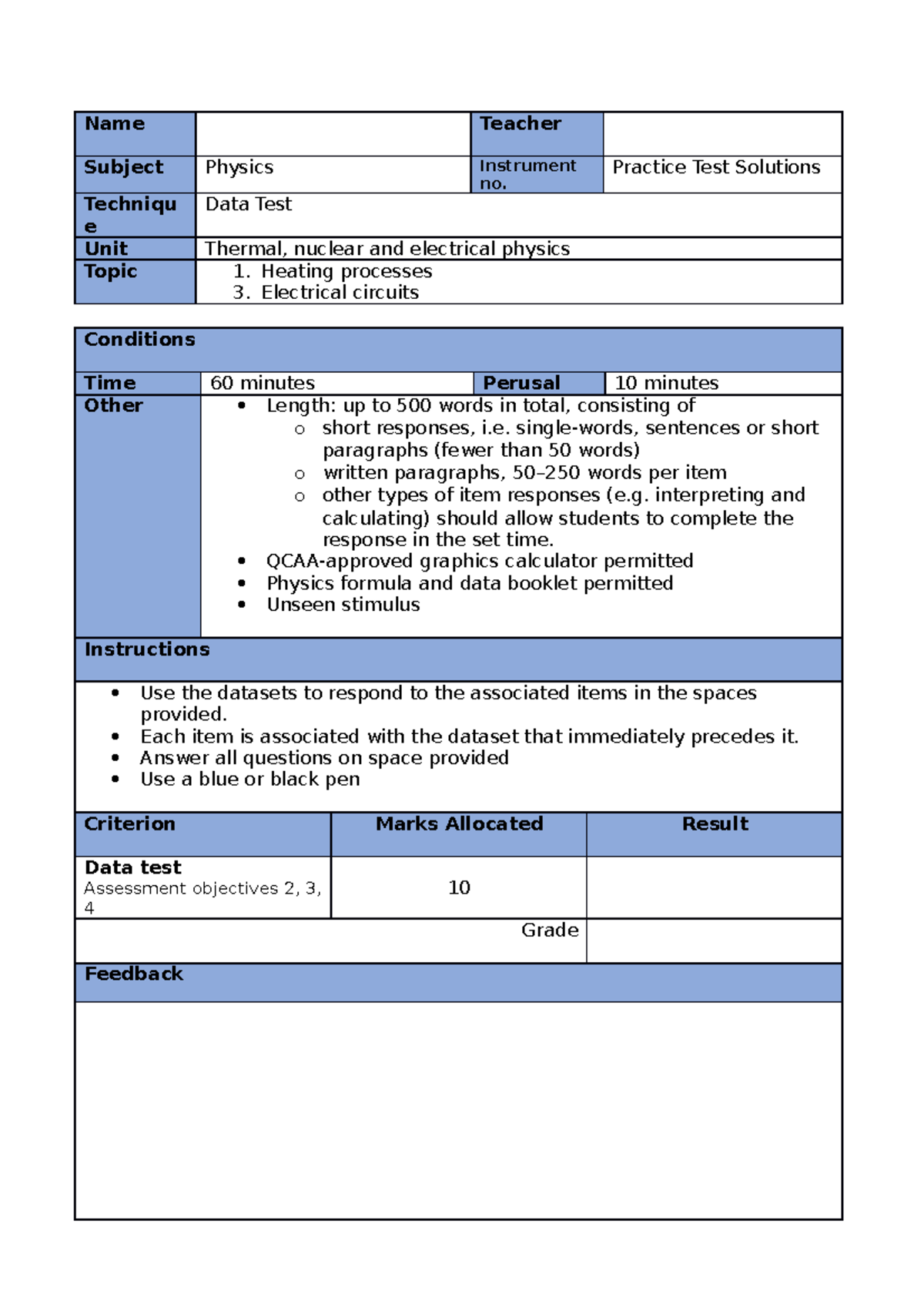 U1-FIA1 Physics Data Test Practice 4 - Detailed Solutions - Studocu