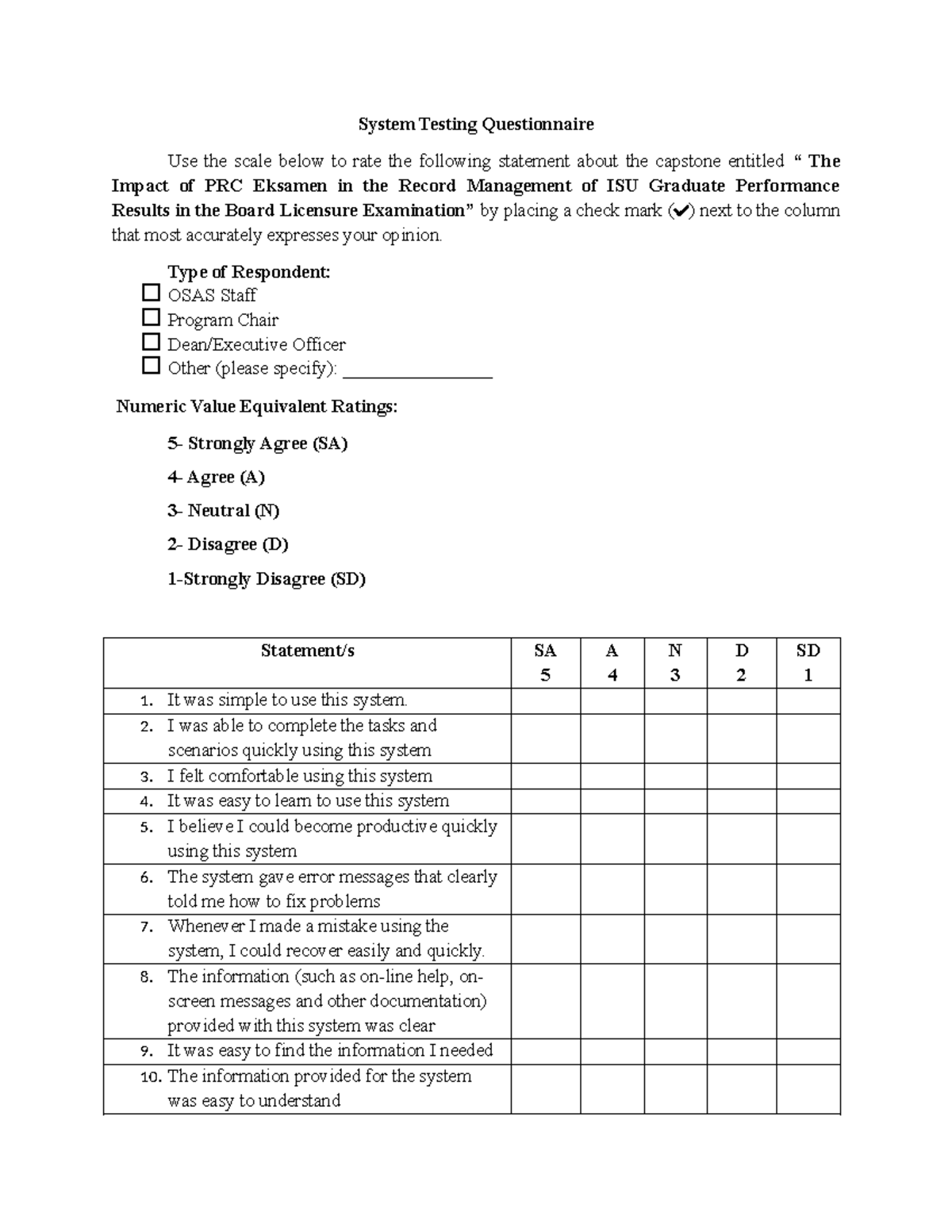Sysquest - Final Exam - System Testing Questionnaire Analysis - Studocu
