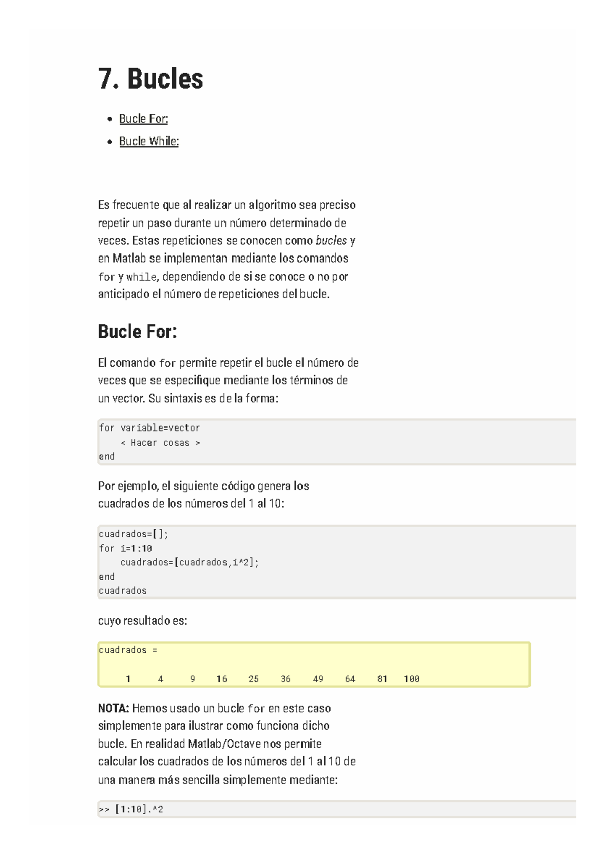 Tema 4.3 - Bucles en Matlab: For y While - Studocu