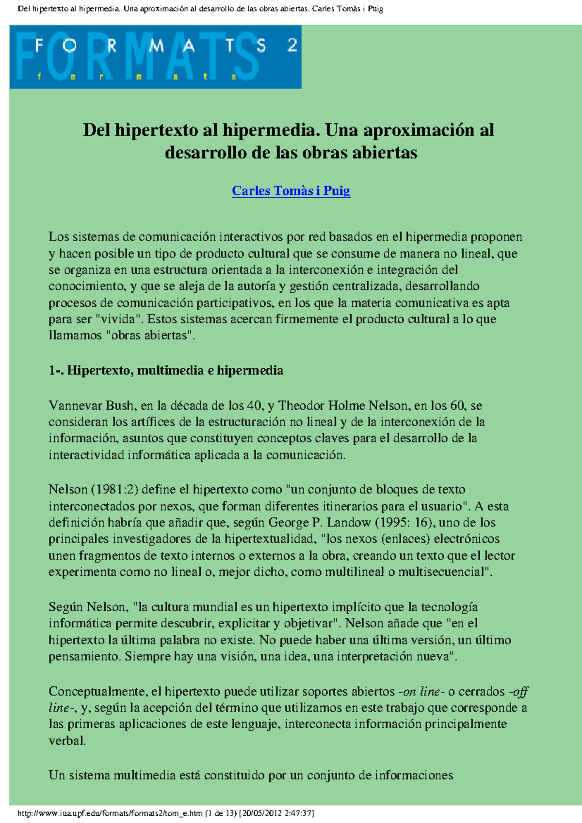 Del hipermedia al desarrollo de obras abiertas: Un estudio integral ...