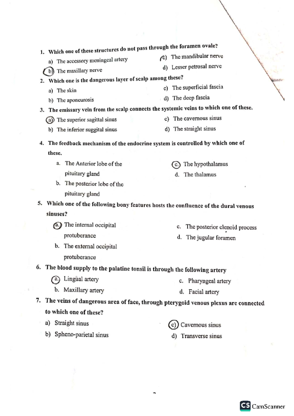 CS Anatomy Quiz: Structures, Nerves, and Sinuses - Key Concepts - Studocu