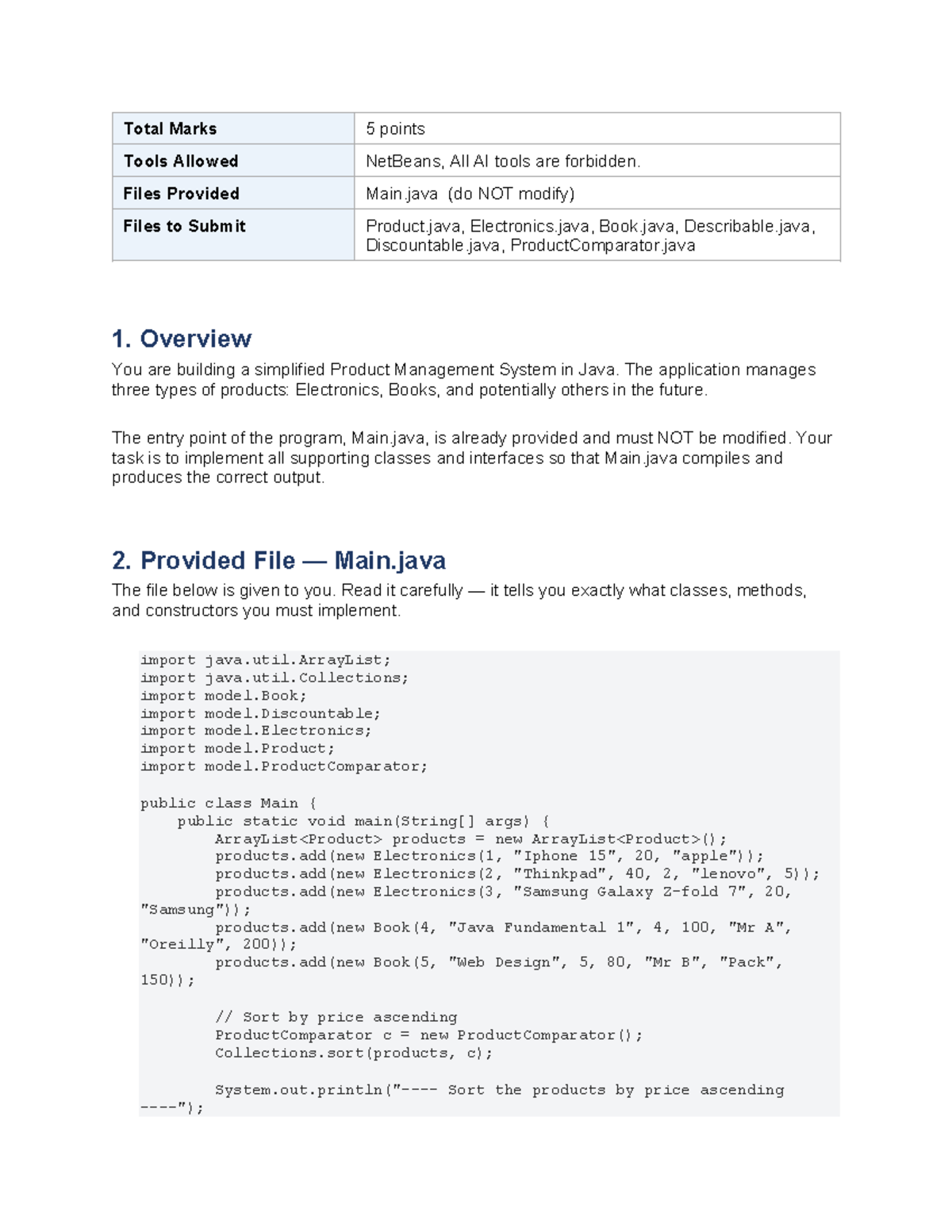 Java Product Management System Implementation - Q2 - Studocu